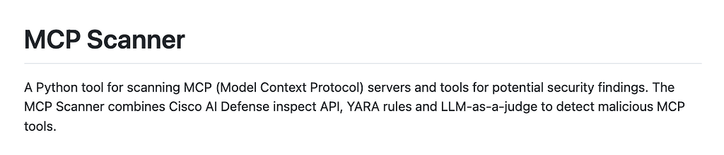 MCP Scanner: Cisco AI Defense팀이 공개한 MCP 서버 및 도구 전용 보안 스캐너 - 읽을거리&정보공유 - 파이토치 한국 사용자 모임