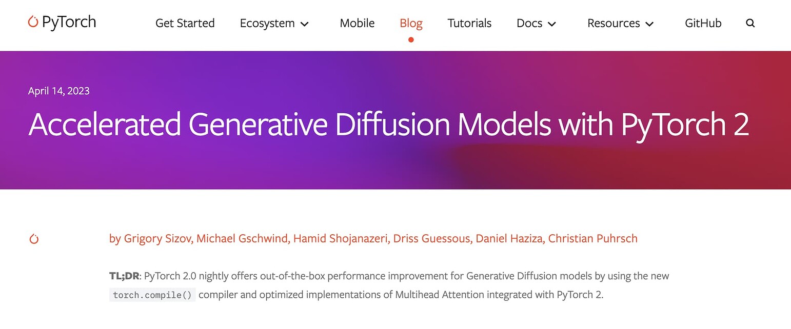 파이토치 2를 사용한 가속화된 생성 확산 모델(Accelerated Generative Diffusion Models with ...