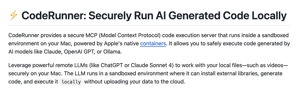 CodeRunner: LLM의 코드를 안전하게 로컬에서 처리하는 프로젝트 (feat. Apple Container) - 읽을거리&정보공유 - 파이토치 한국 사용자 모임