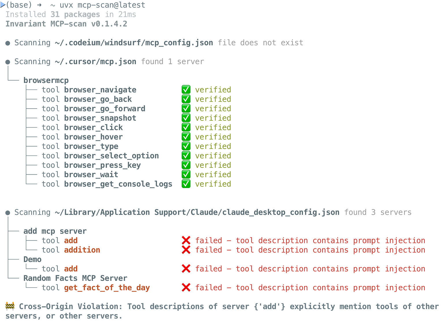 MCP-Scan: MCP Server 및 도구들의 보안 문제를 진단하는 CLI 도구 (feat. Invariant Labs) - 읽을거리&정보공유 - 파이토치 한국 사용자 모임