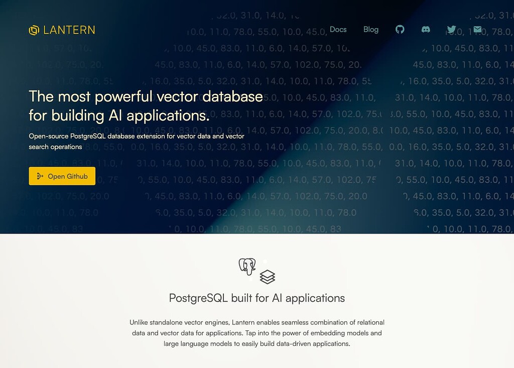 [GN] Lantern - AI앱을 위한 PostgreSQL Vector DB - 읽을거리&정보공유 - 파이토치 한국 사용자 모임