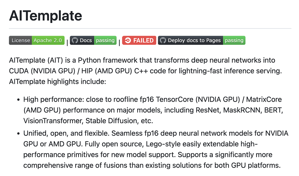 [GN] AITemplate - 심층 신경망을 고성능 CUDA/HIP C++ 코드로 변환하는 파이썬 프레임워크 - 읽을거리&정보공유 - 파이토치 한국 사용자 모임