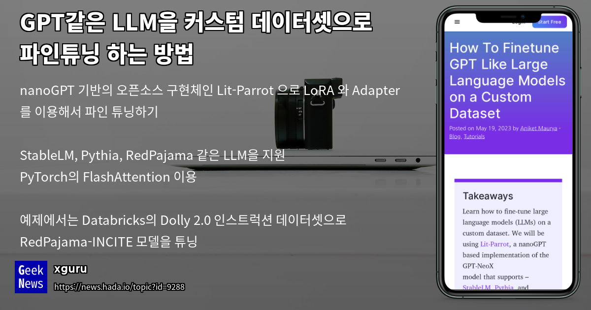 [GN] GPT같은 LLM을 커스텀 데이터셋으로 파인튜닝 하는 방법 - 읽을거리&정보공유 - 파이토치 한국 사용자 모임
