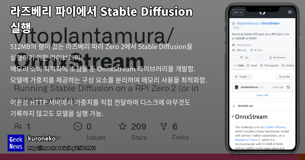 [GN] OnnxStream: 라즈베리 파이에서 Stable Diffusion 실행 - 읽을거리&정보공유 - 파이토치 한국 사용자 모임